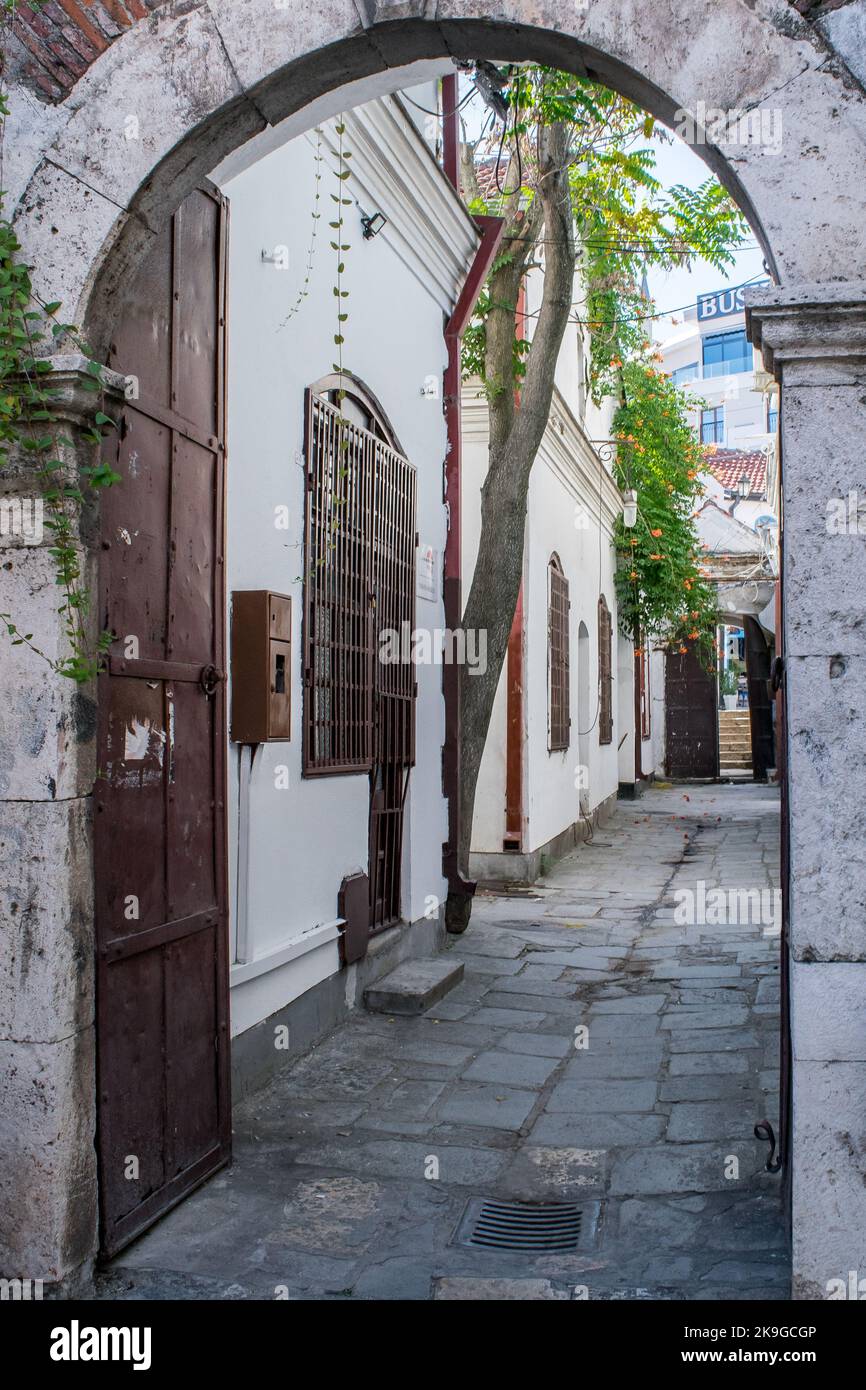 Shops and streets in the Old Bazaar section of Skopje, North Macedonia ...