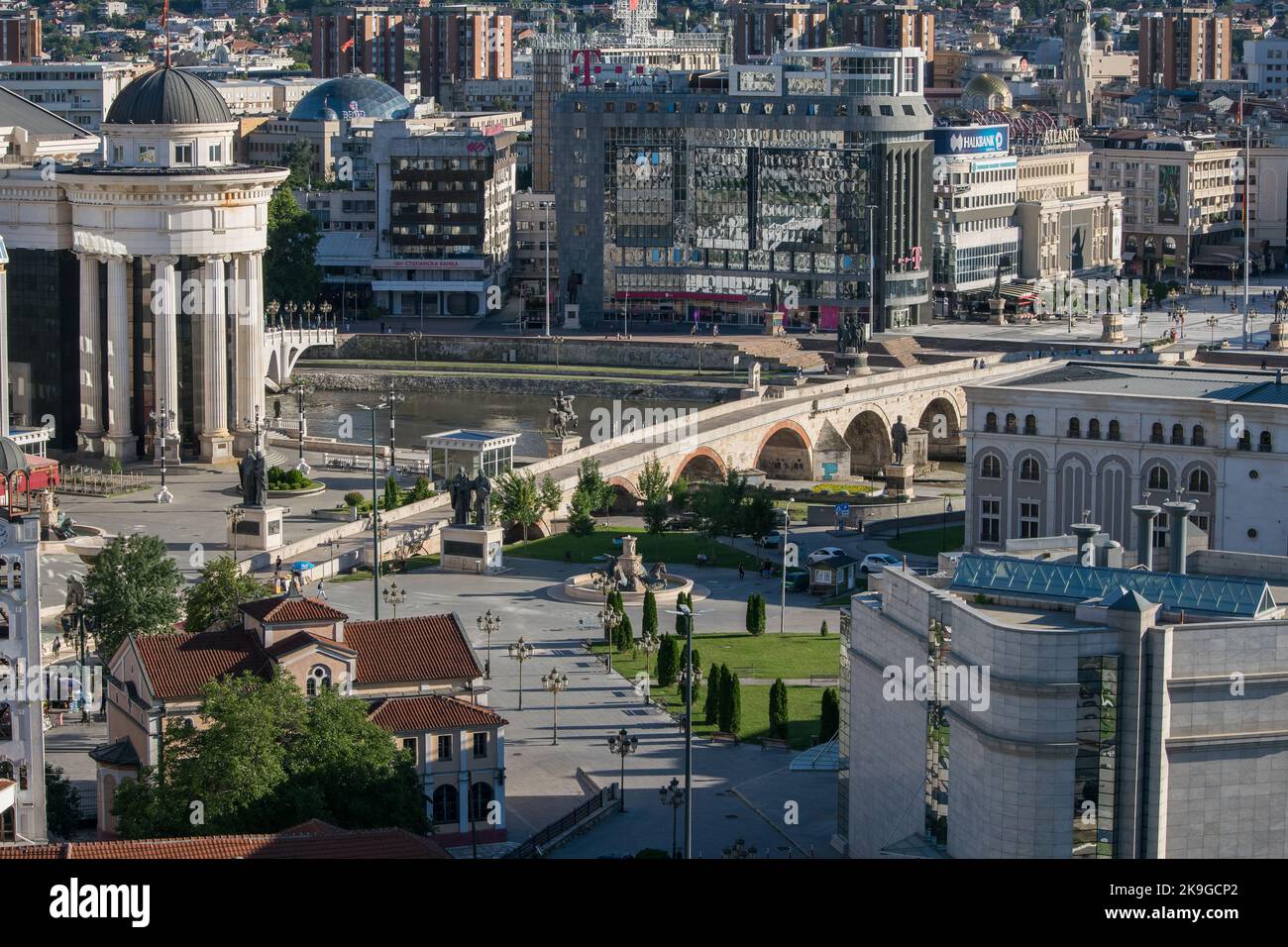 An elevated landscape view of the city of Skopje, capital of North ...