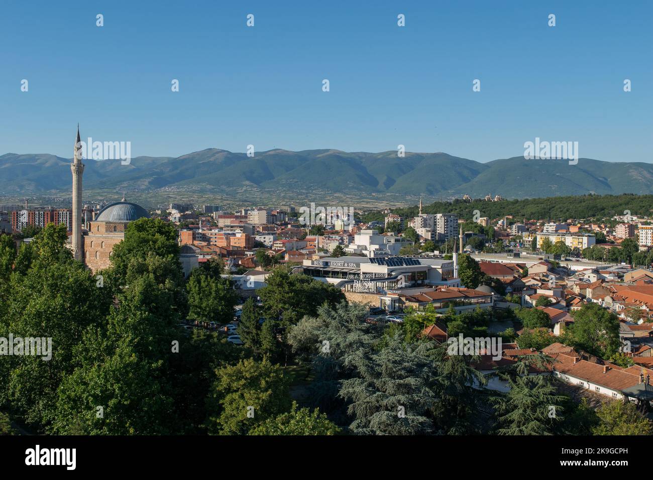 An elevated landscape view of the city of Skopje, capital of North ...