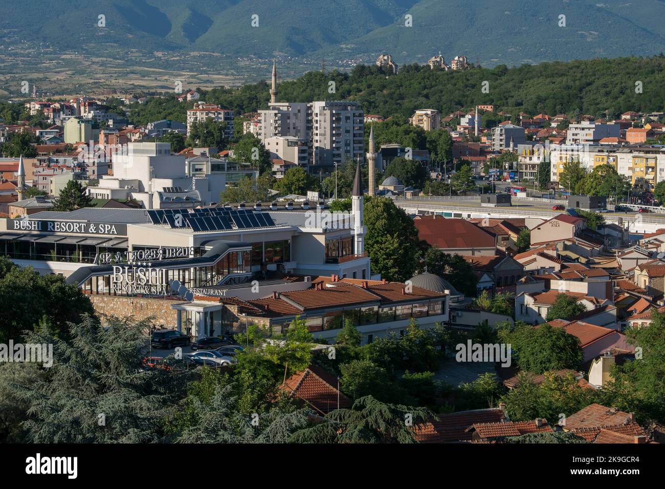 An elevated landscape view of the city of Skopje, capital of North ...