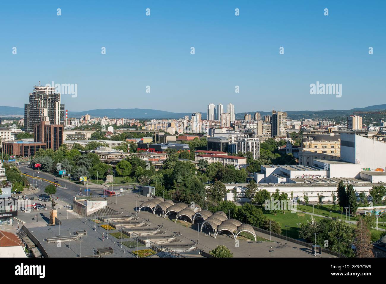 An elevated landscape view of the city of Skopje, capital of North ...