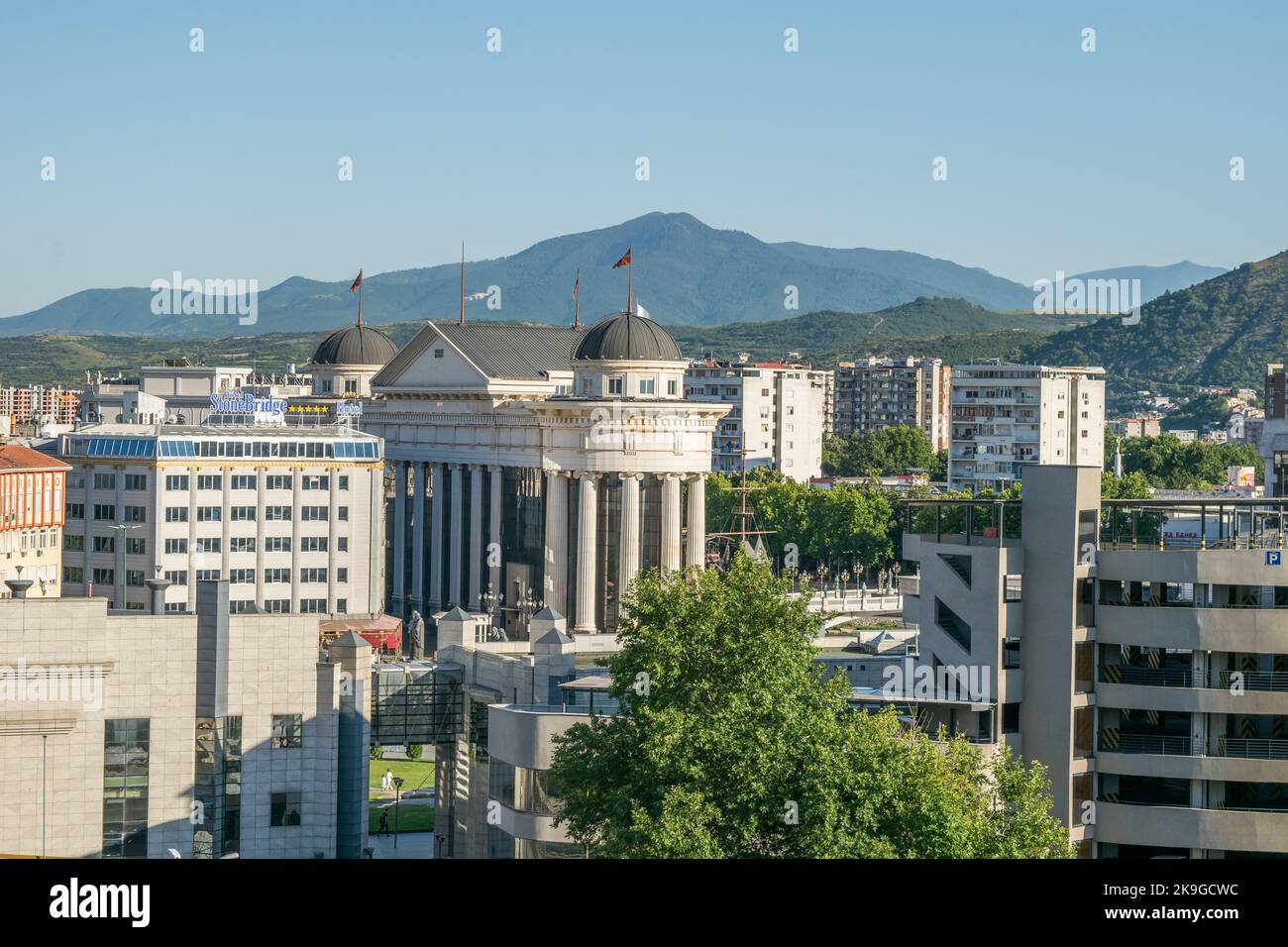 An elevated landscape view of the city of Skopje, capital of North ...
