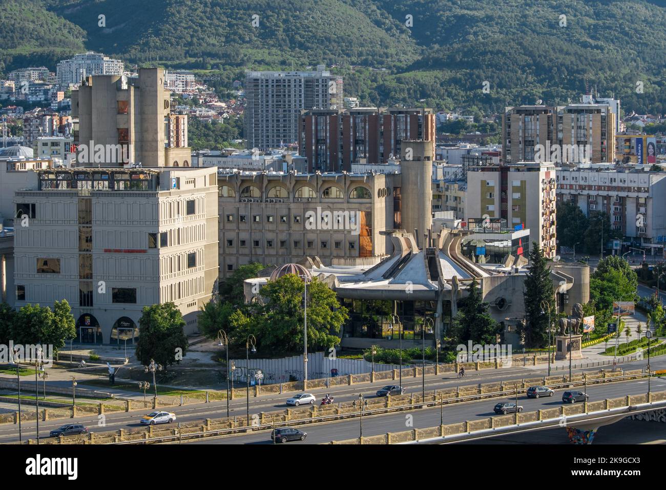 An elevated landscape view of the city of Skopje, capital of North ...