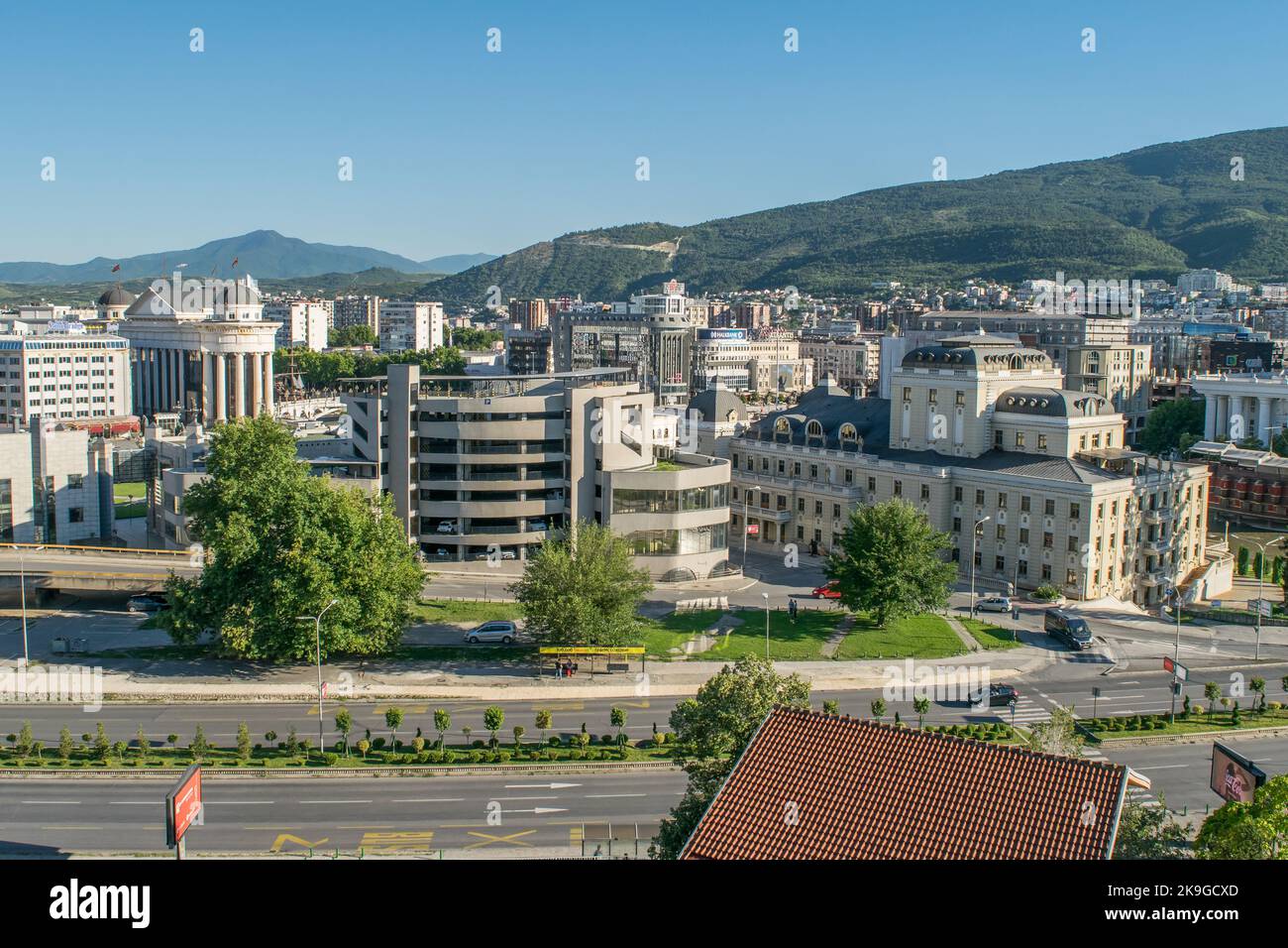 An elevated landscape view of the city of Skopje, capital of North ...