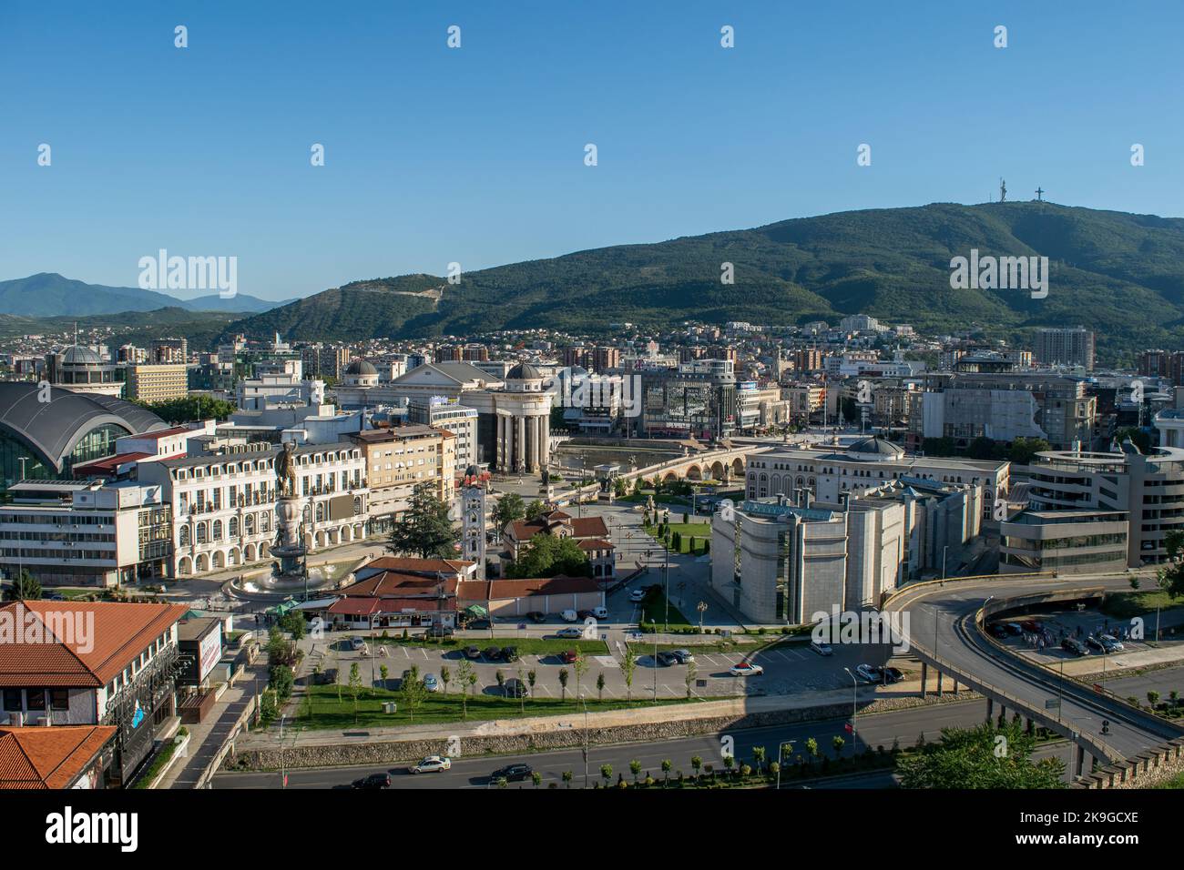 An elevated landscape view of the city of Skopje, capital of North ...