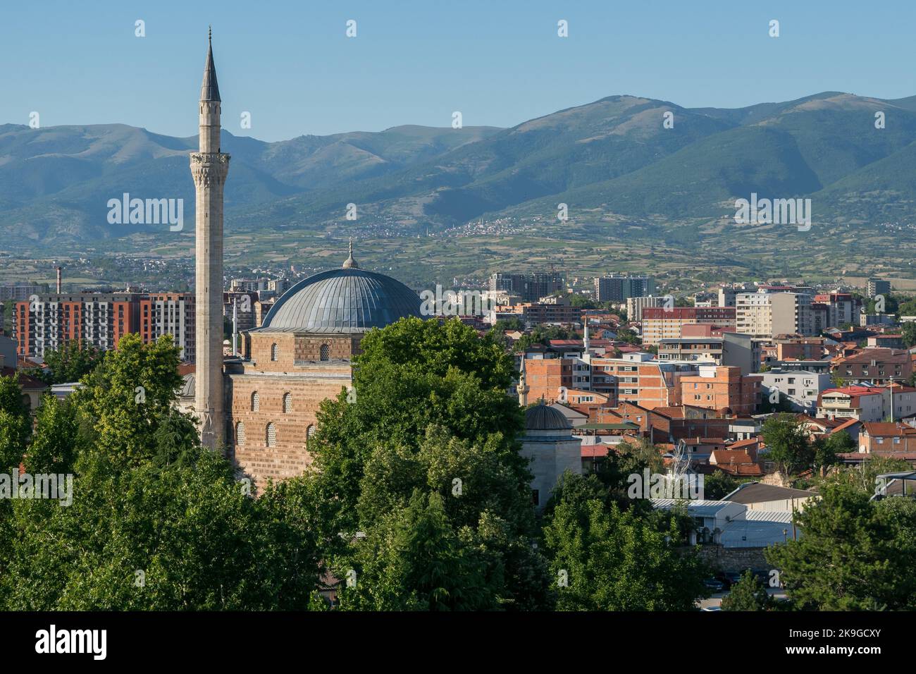 An elevated landscape view of the city of Skopje, capital of North ...