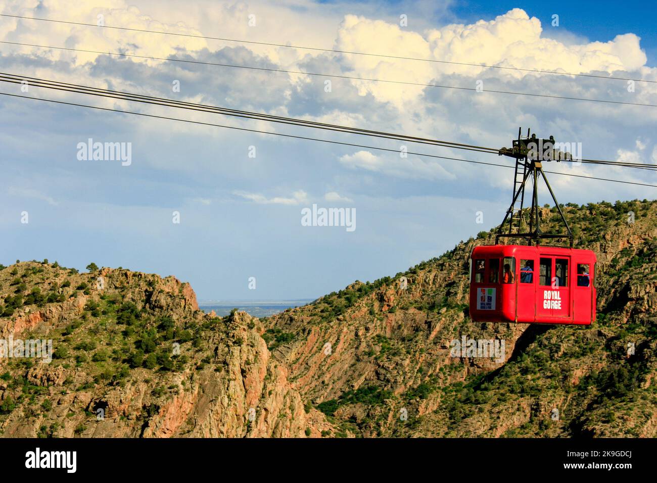 The beautiful summer landscape with aerial tramway in Canon city ...