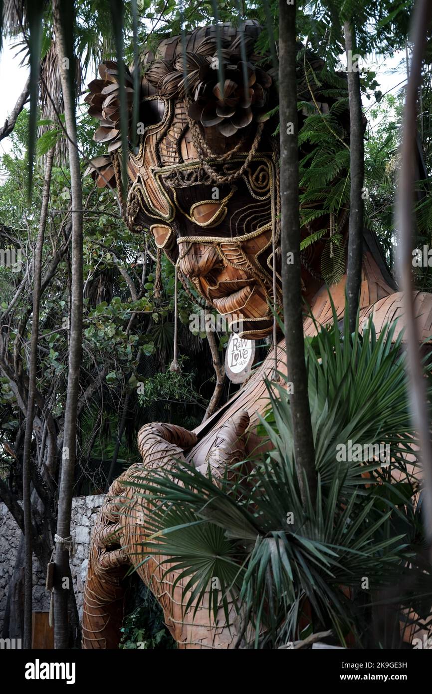 The famous Ven a la Luz (row love) statue in Tulum, Mexico in closeup ...