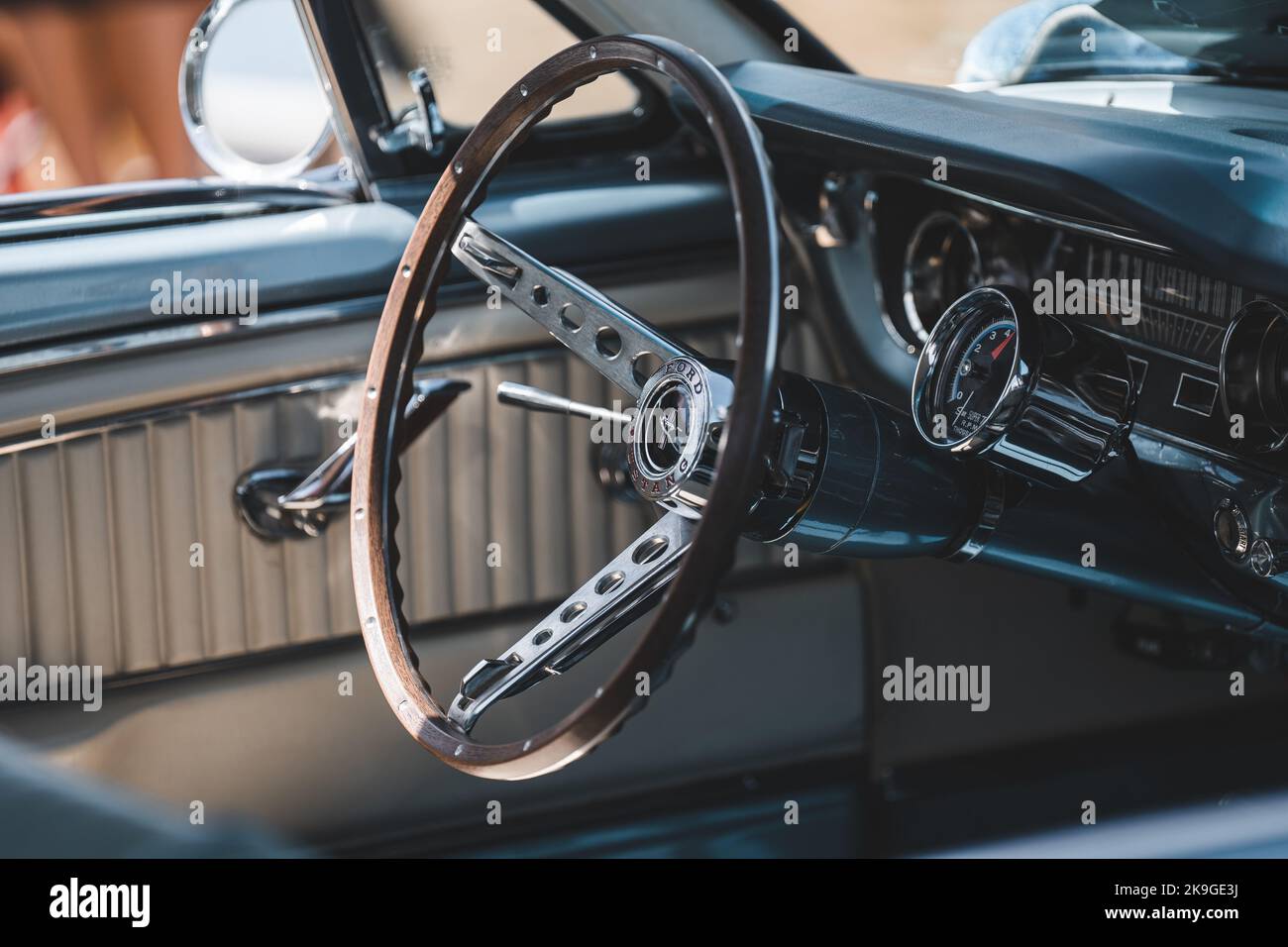 Dashboard American Classic Retro Car Bright Interior, Dashboard And...