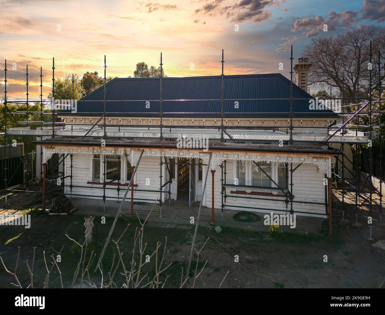 A house undergoing renovation and extension at lock-up stage captured ...