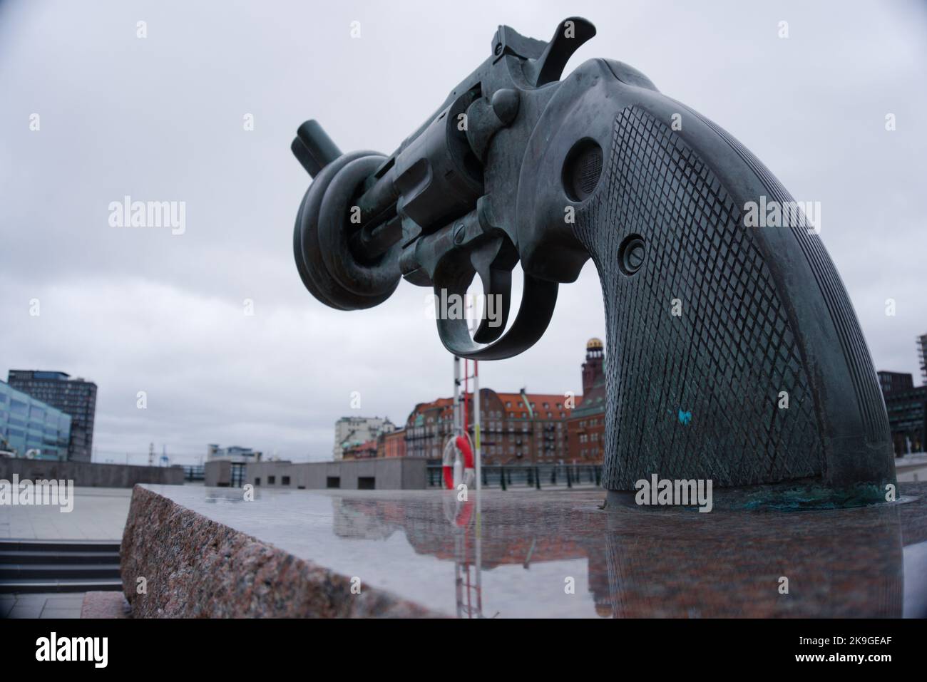 The Knotted Gun non violence sculpture near the port of Malmo, Sweden ...