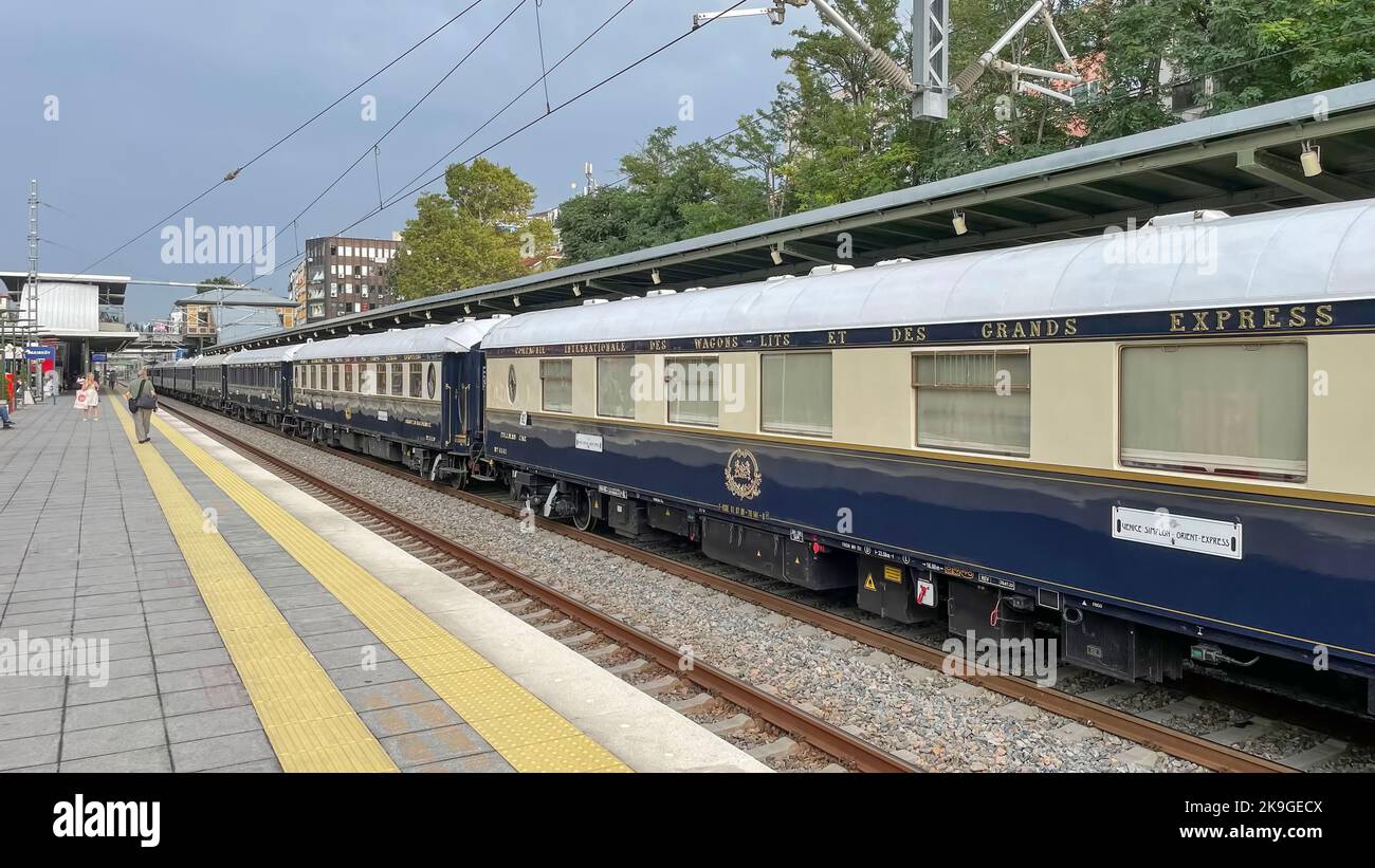 The Venice Simplon Orient Express train captured on train tracks Stock ...