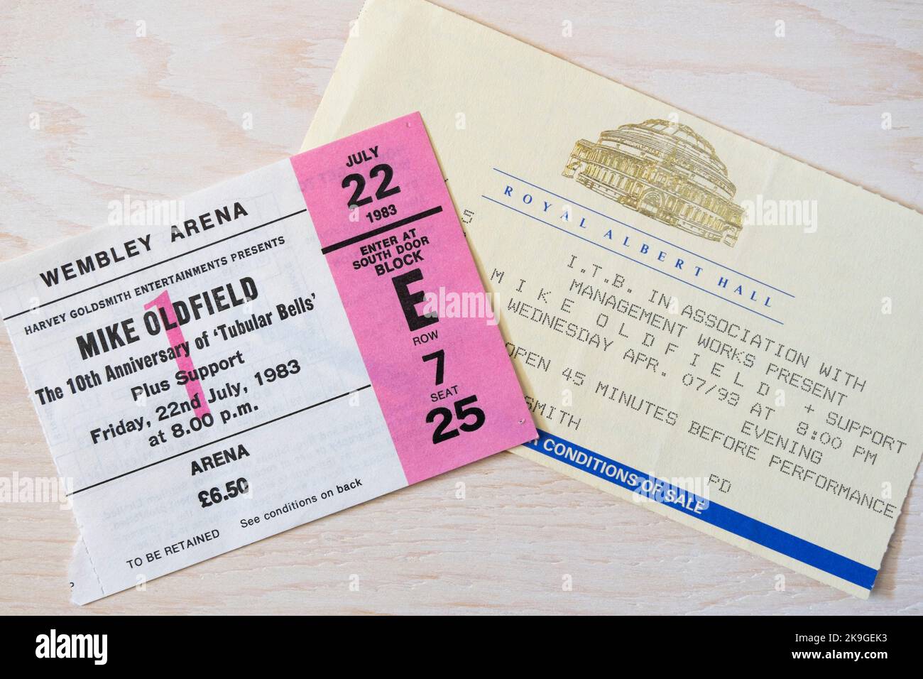 Ticket stubs for Mike Oldfield concerts for Tubular Bells 10th ...