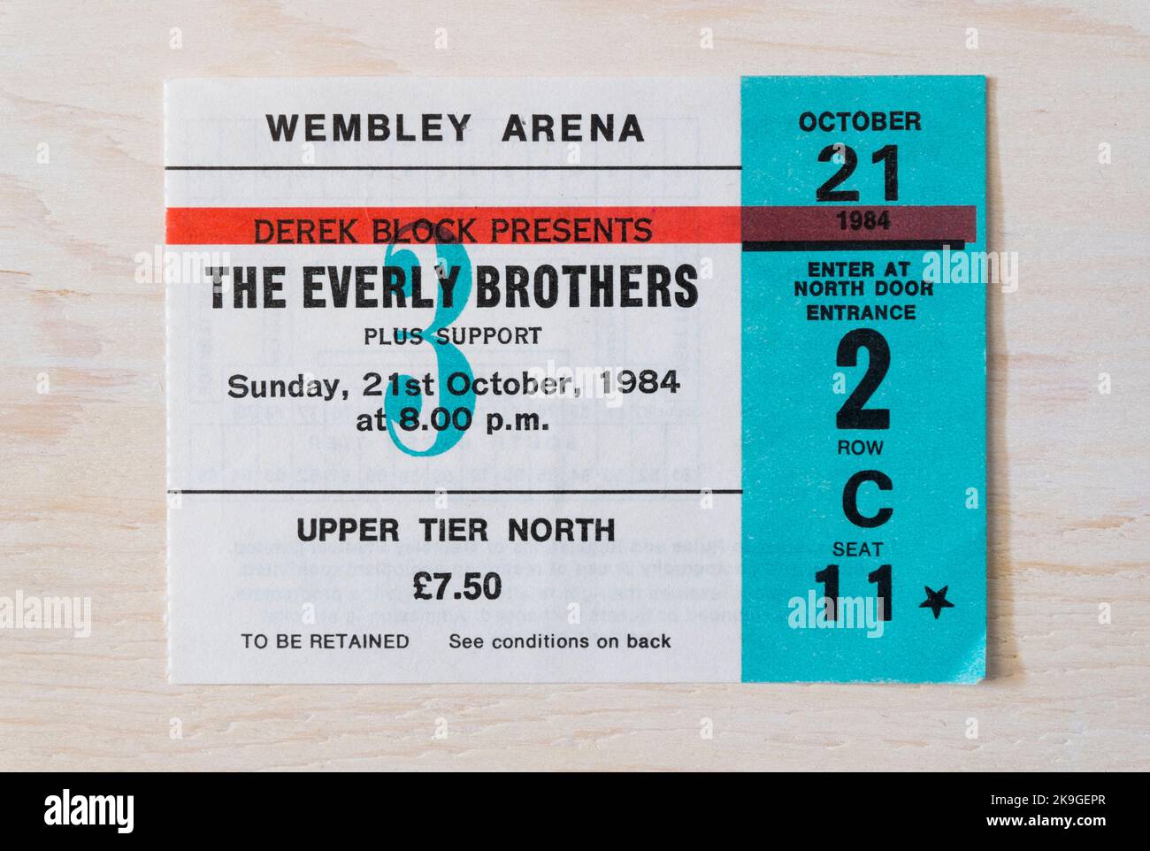 Ticket stub for The Everly Brothers concert on the 21st October 1984 at ...