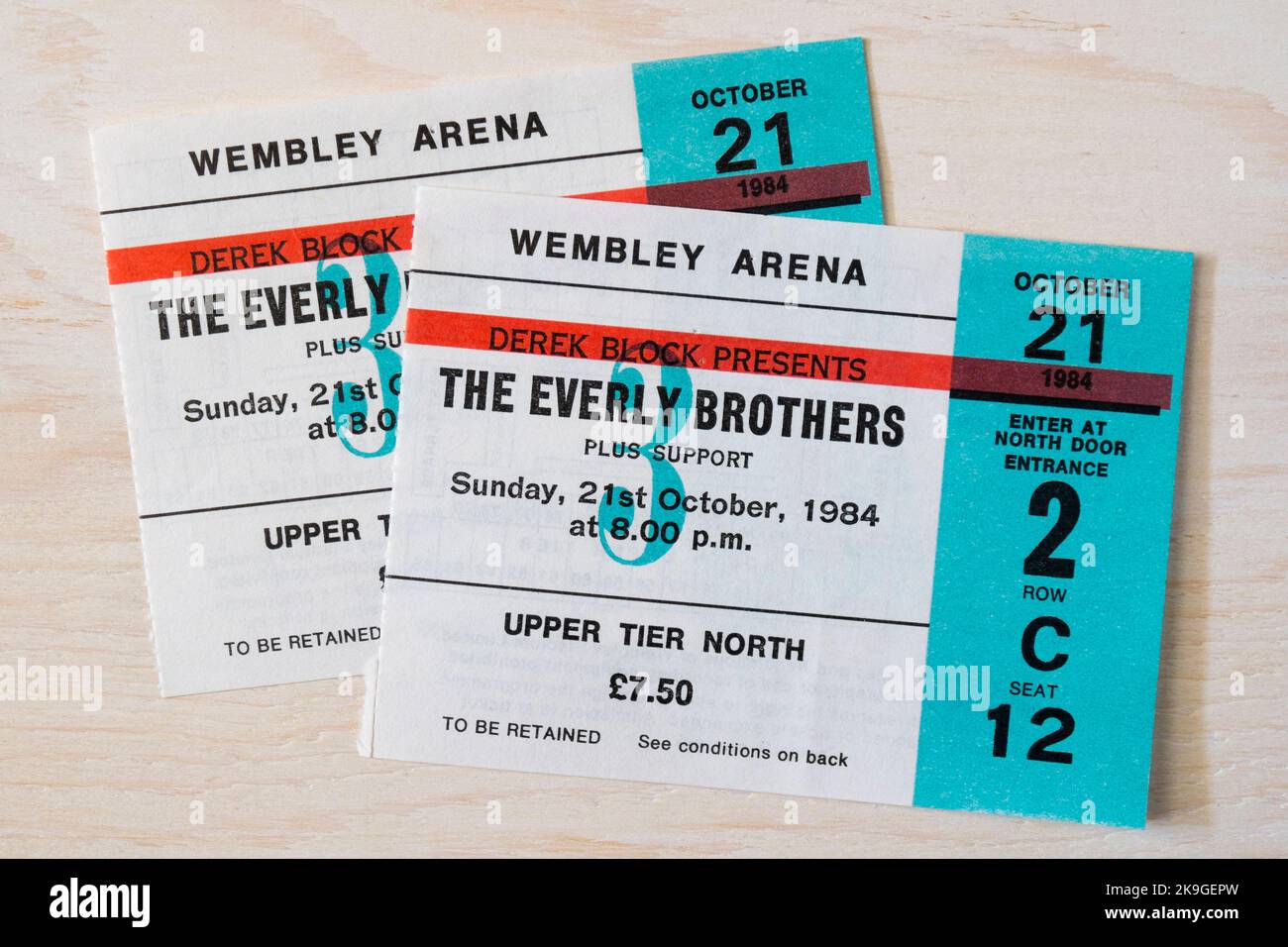 Ticket stubs for The Everly Brothers concert on the 21st October 1984 ...