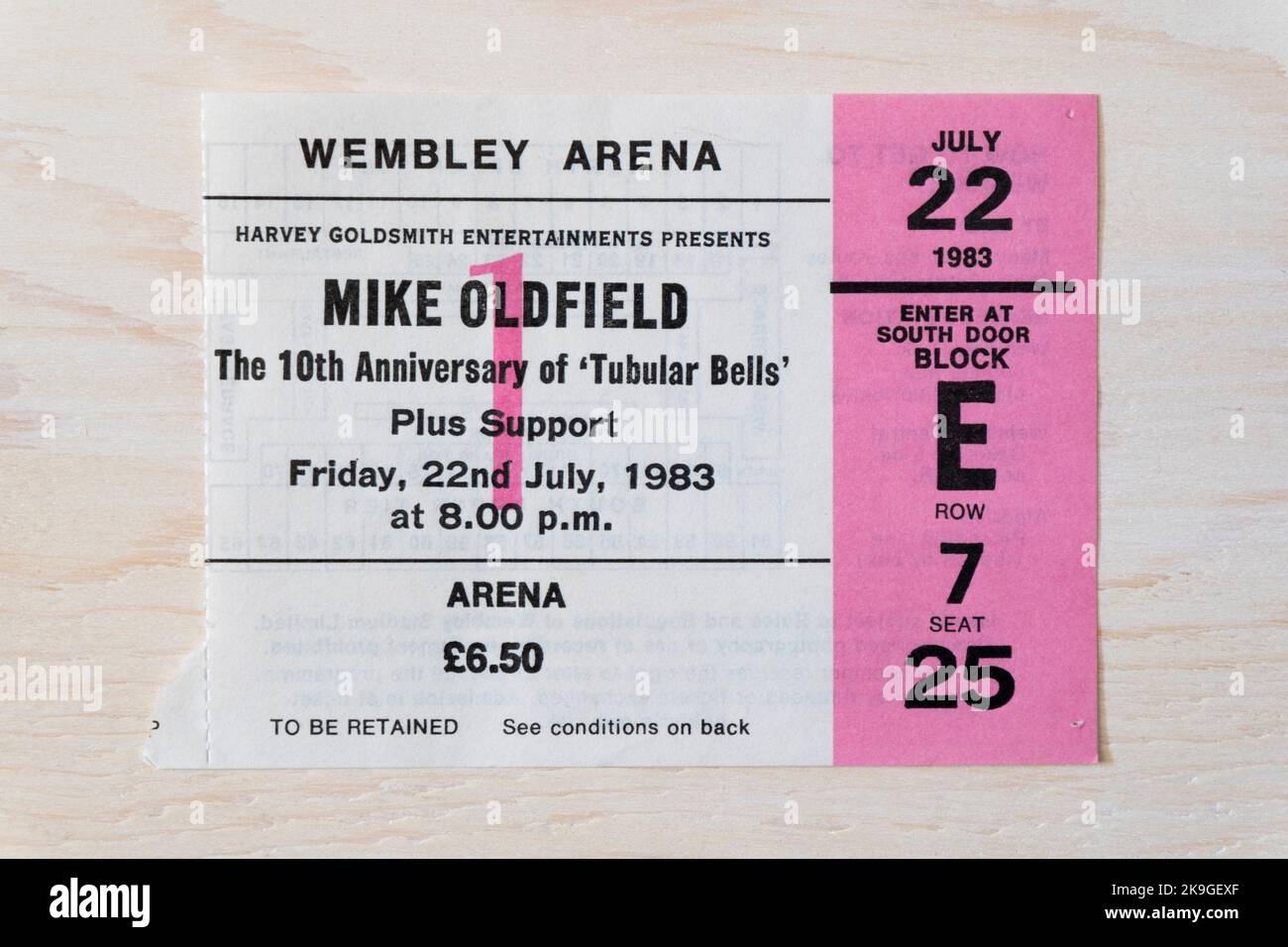 Ticket stub for a Mike Oldfield concert for Tubular Bells 10th ...