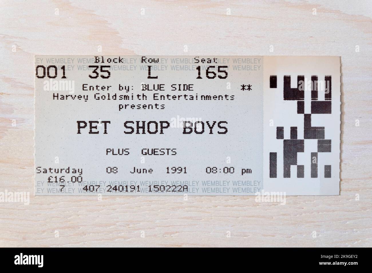 Ticket stub for Pet Shop Boys concert on the 8th June 1991 at Wembley ...