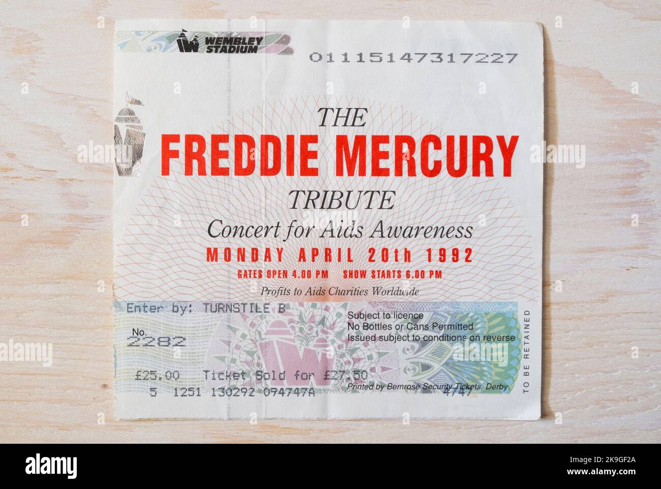Ticket stub for The Freddie Mercury Tribute Concert for Aids Awareness ...
