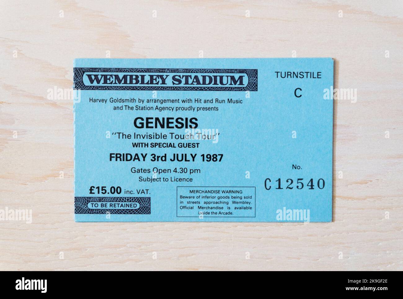 Ticket stub for a Genesis The Invisible Touch Tour concert on the 3rd ...