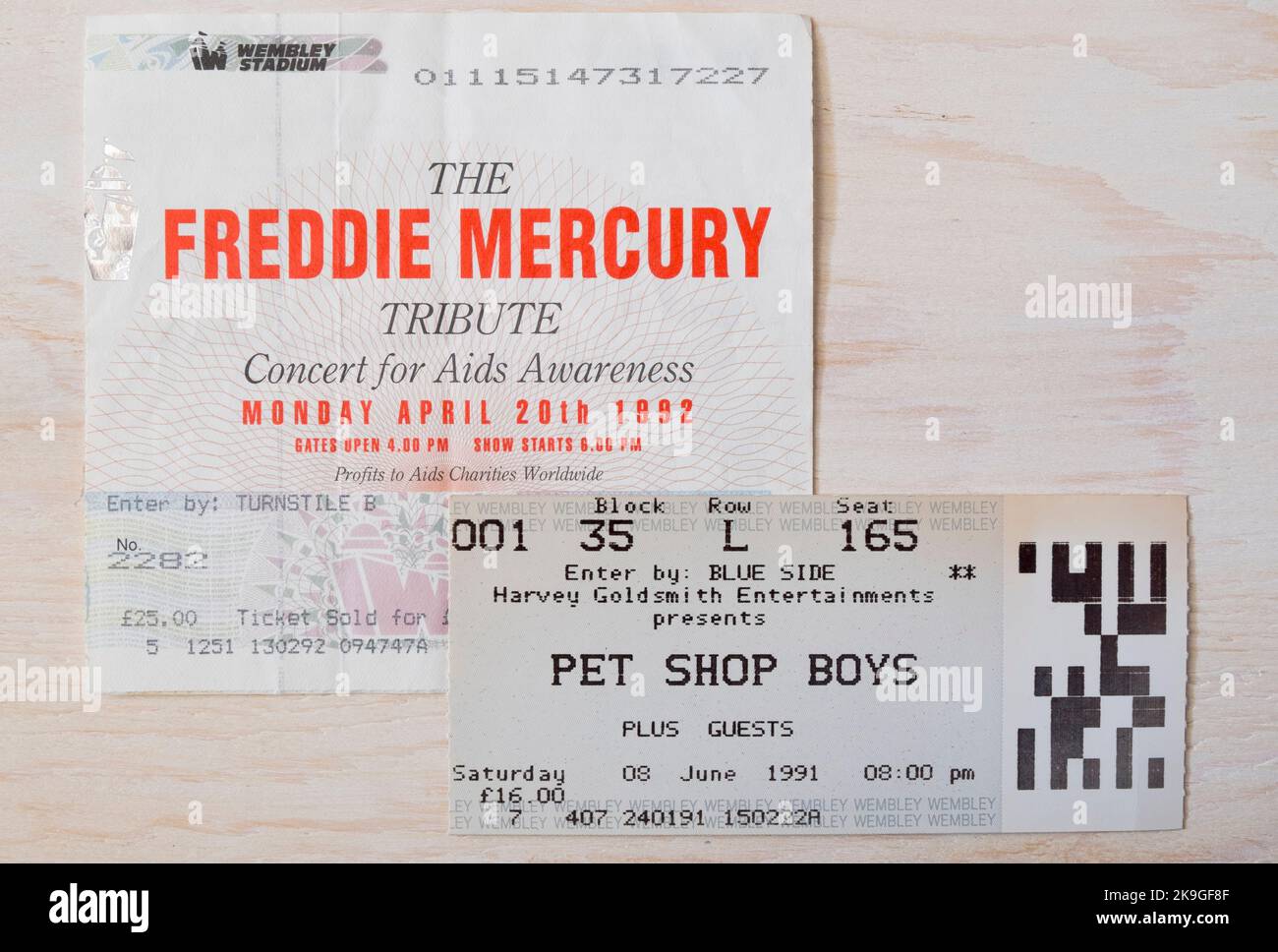 Ticket stubs for Pet Shop Boys & the Freddie Mercury tribute concerts ...