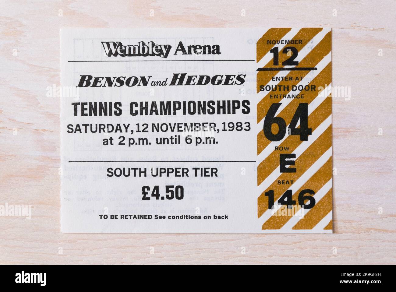 Ticket stub for the Benson & Hedges Tennis Championships on the 12th ...