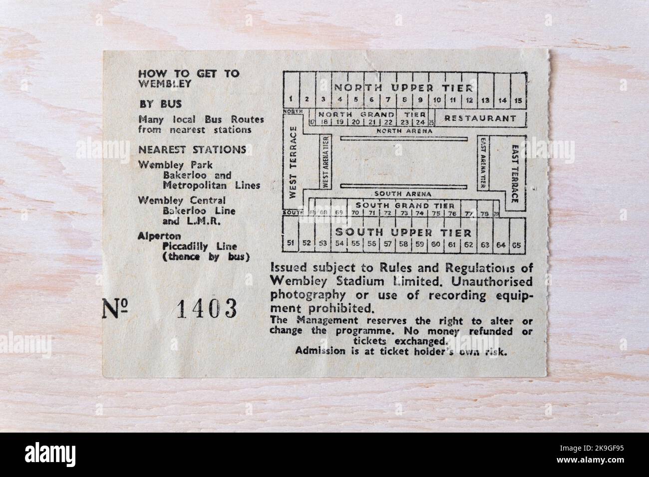 The reverse side a ticket stub showing the layout of seating for the ...