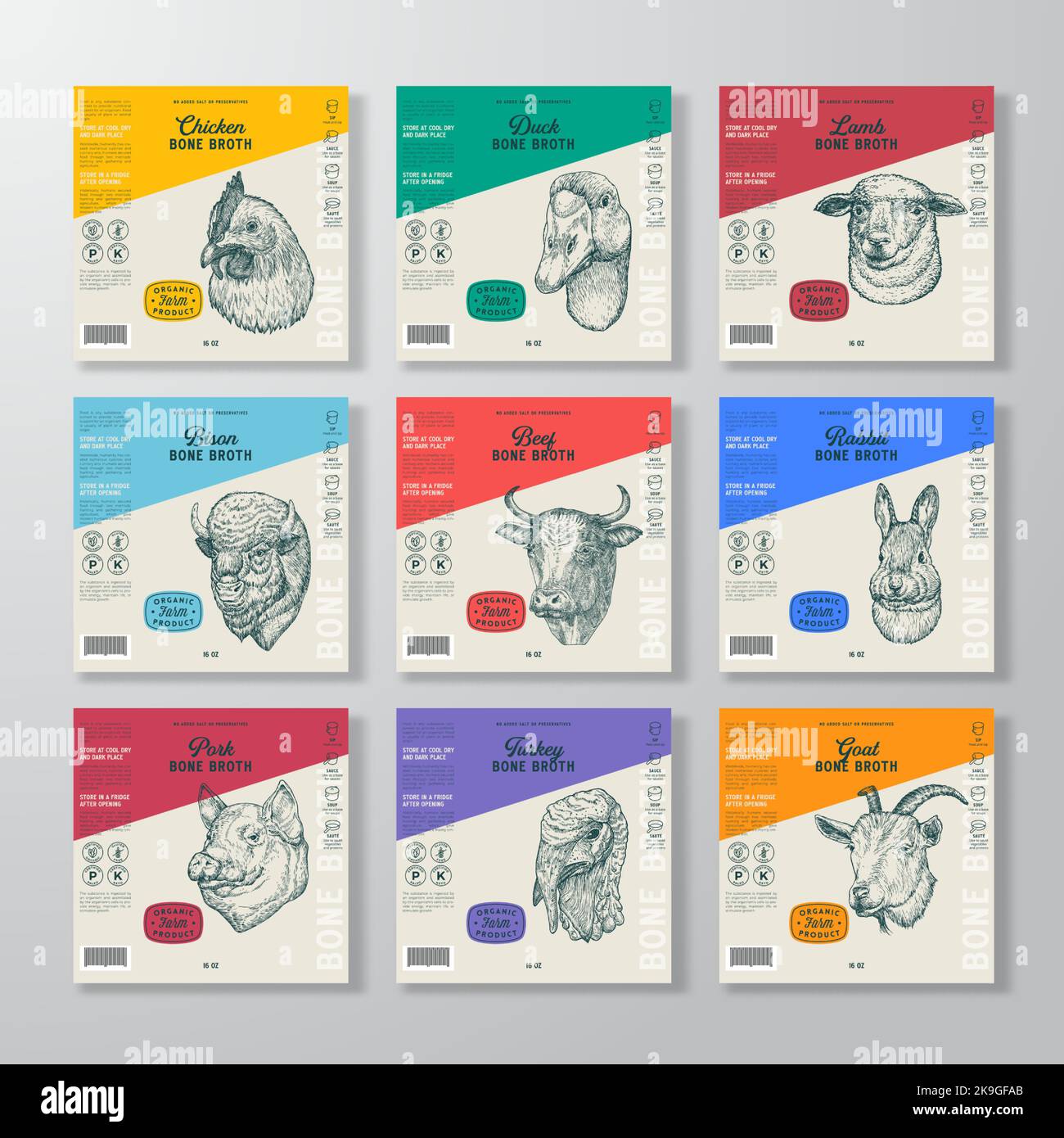 Bone Broth Meat Labels Templates Set. Abstract Vector Food Packaging ...