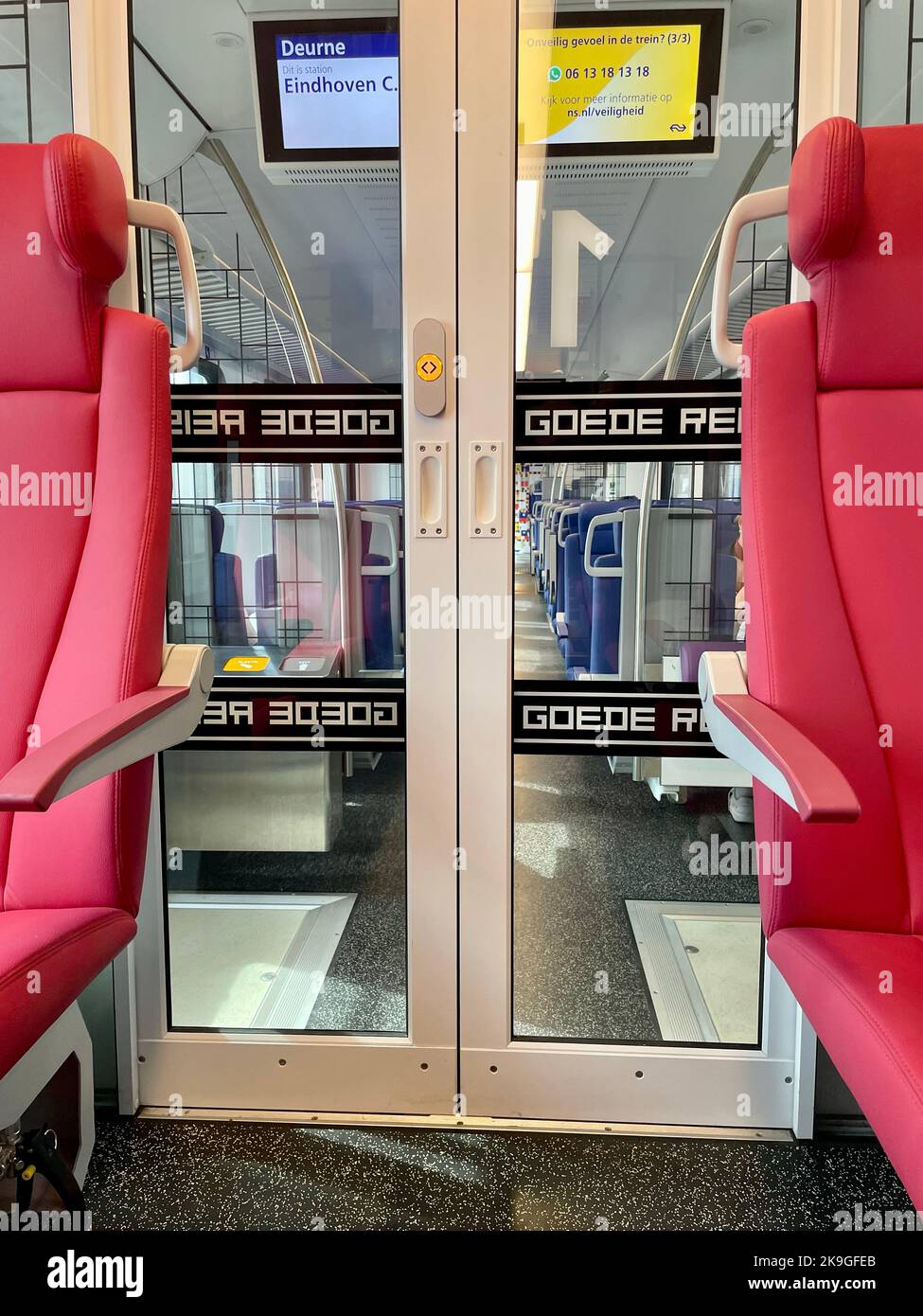 A vertical shot of the inside a first class with closed doors in an NS ...