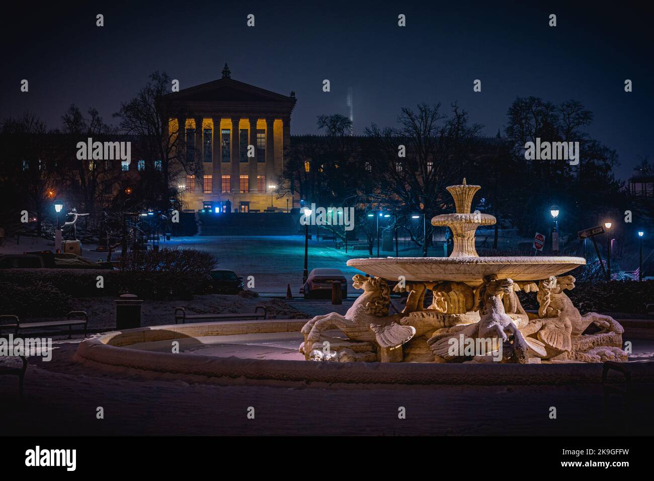 A fountain with the Philadelphia Museum of Art in the background at ...
