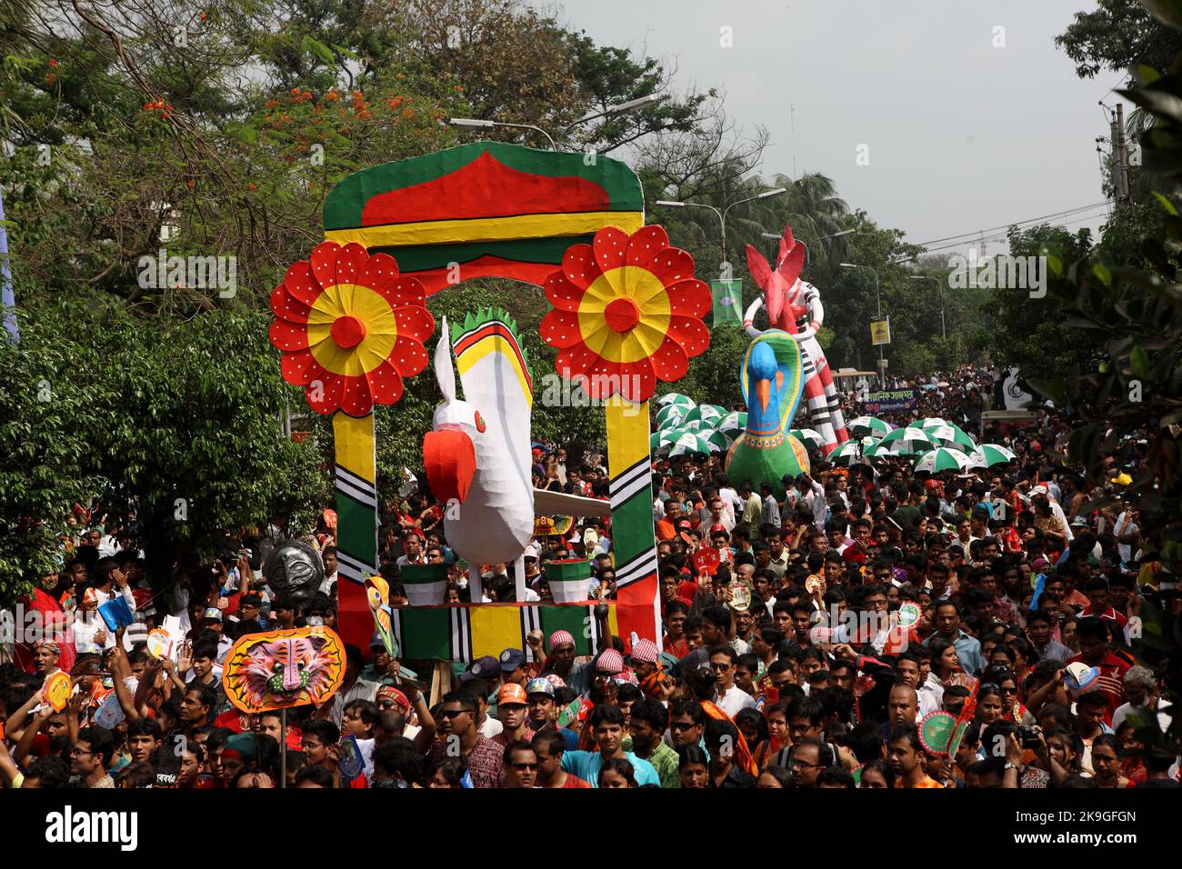 A colorful rally to celebrate Pohela Boishakh (Bengali New Year Stock ...