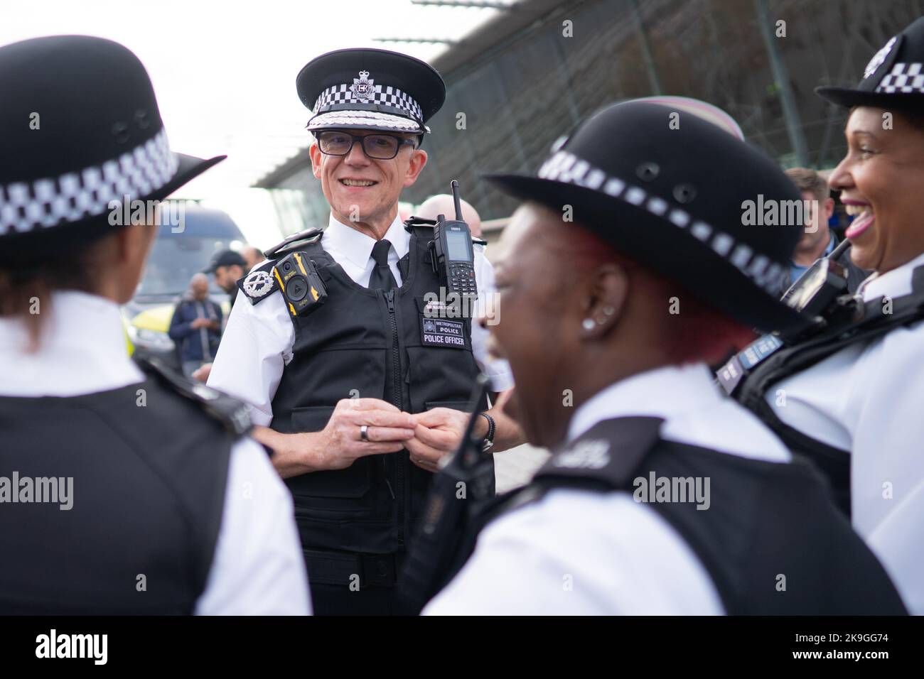 Metropolitan Police Commissioner, Mark Rowley chats to police officers ...