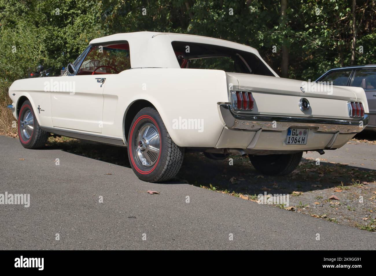 Ford Mustang cabriolet from the sixties, vintage car, diagonal rear ...