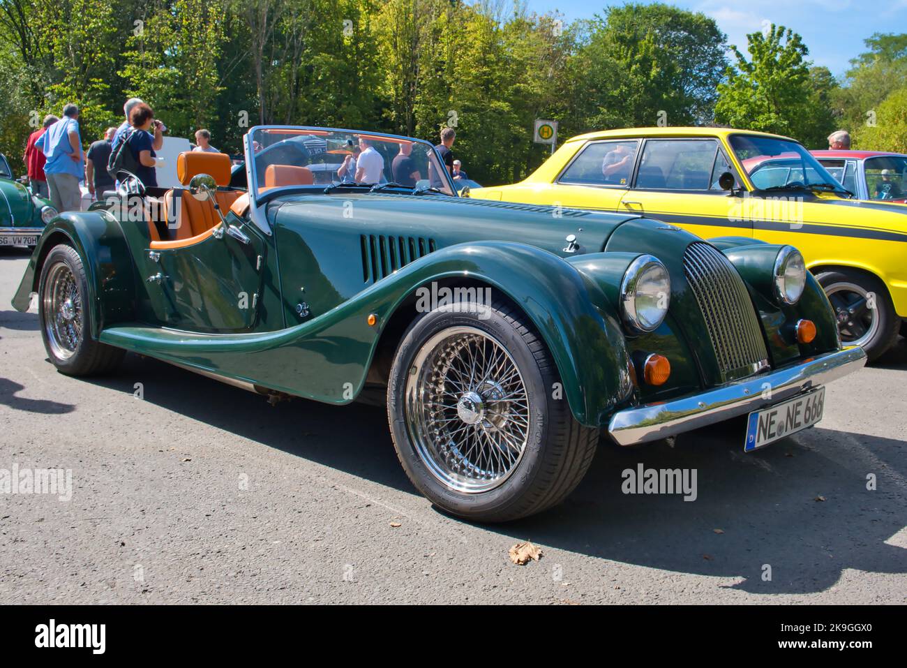Green Morgan Roadster cabriolet, vintage car, diagonal front view Stock ...