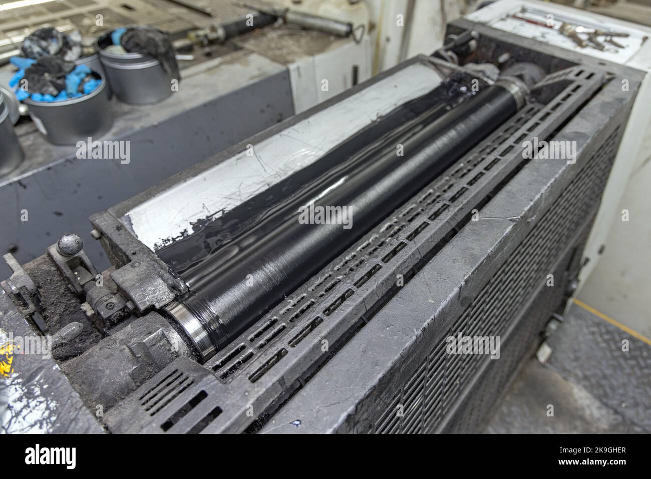 Black Print Ink Rollers at Offset Printing Machine Stock Photo - Alamy
