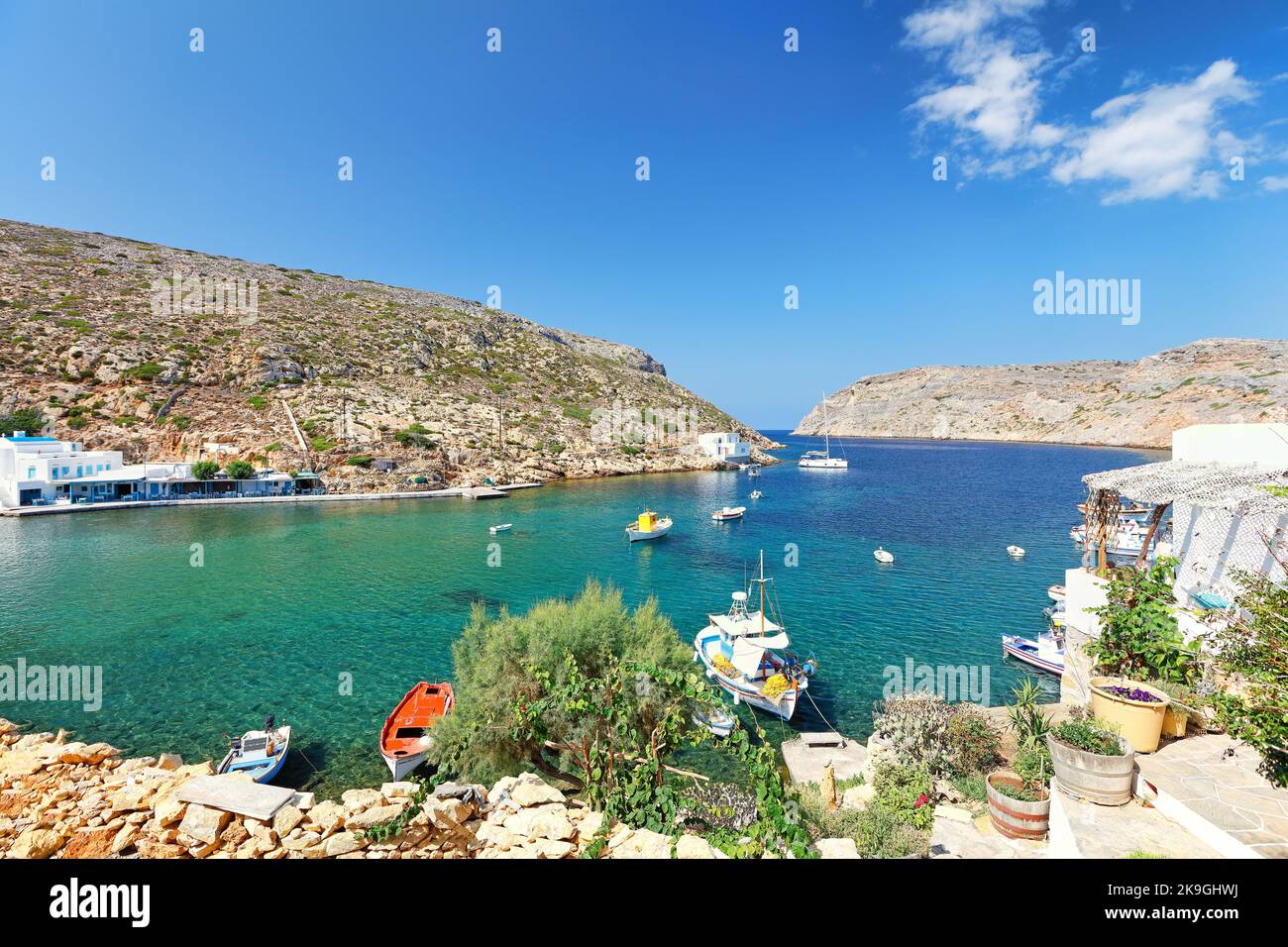 The beach at the fishermen village Cheronissos of Sifnos island, Greece ...