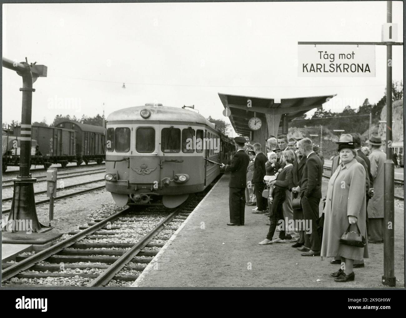First normal track train at Karlshamn station. State Railways, SJ 1948 ...