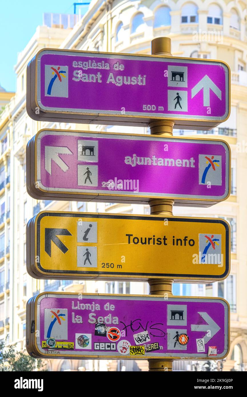Tourist signs in Valencia, Spain Stock Photo - Alamy