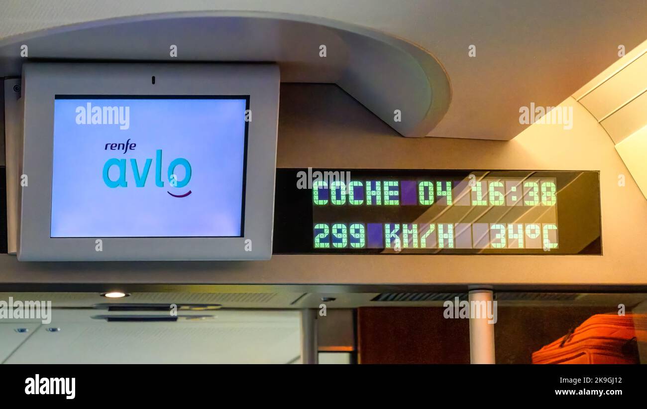 Speed display in AVE train in Valencia, Spain Stock Photo - Alamy