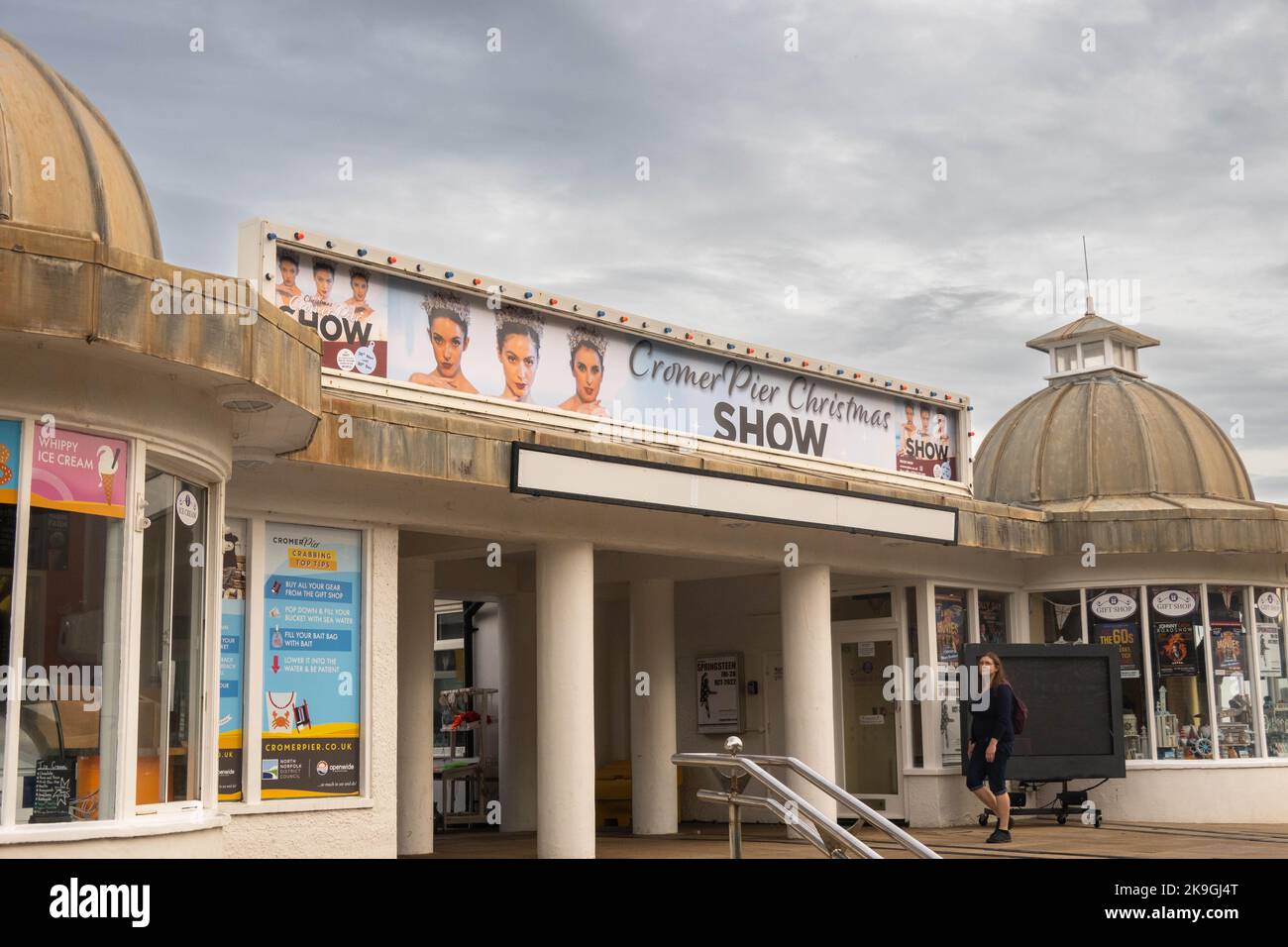 Cromer Pier entrance with information of the Cromer Christmas show ...