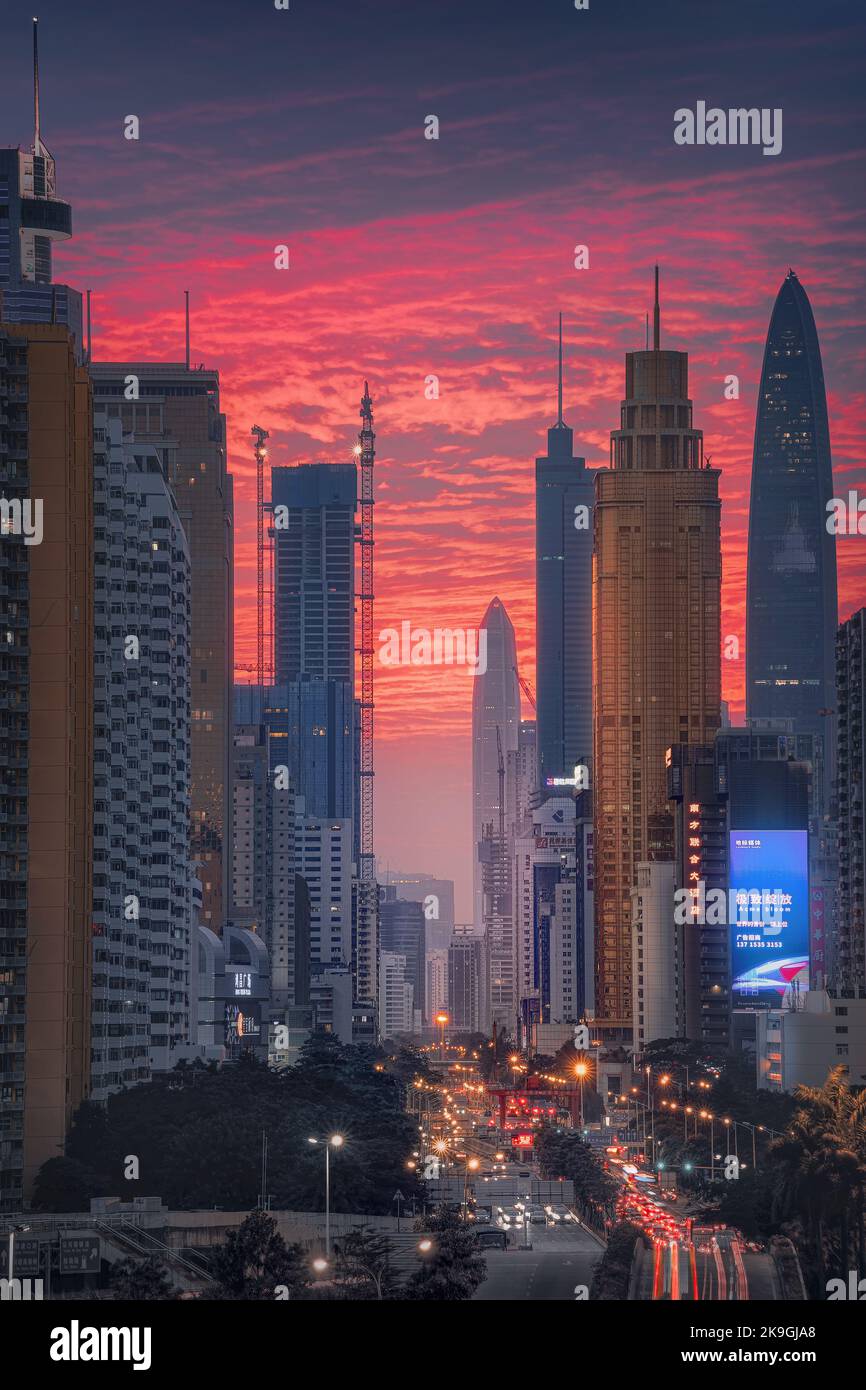 A beautiful view of Shenzhen City at sunset, vertical shot Stock Photo ...