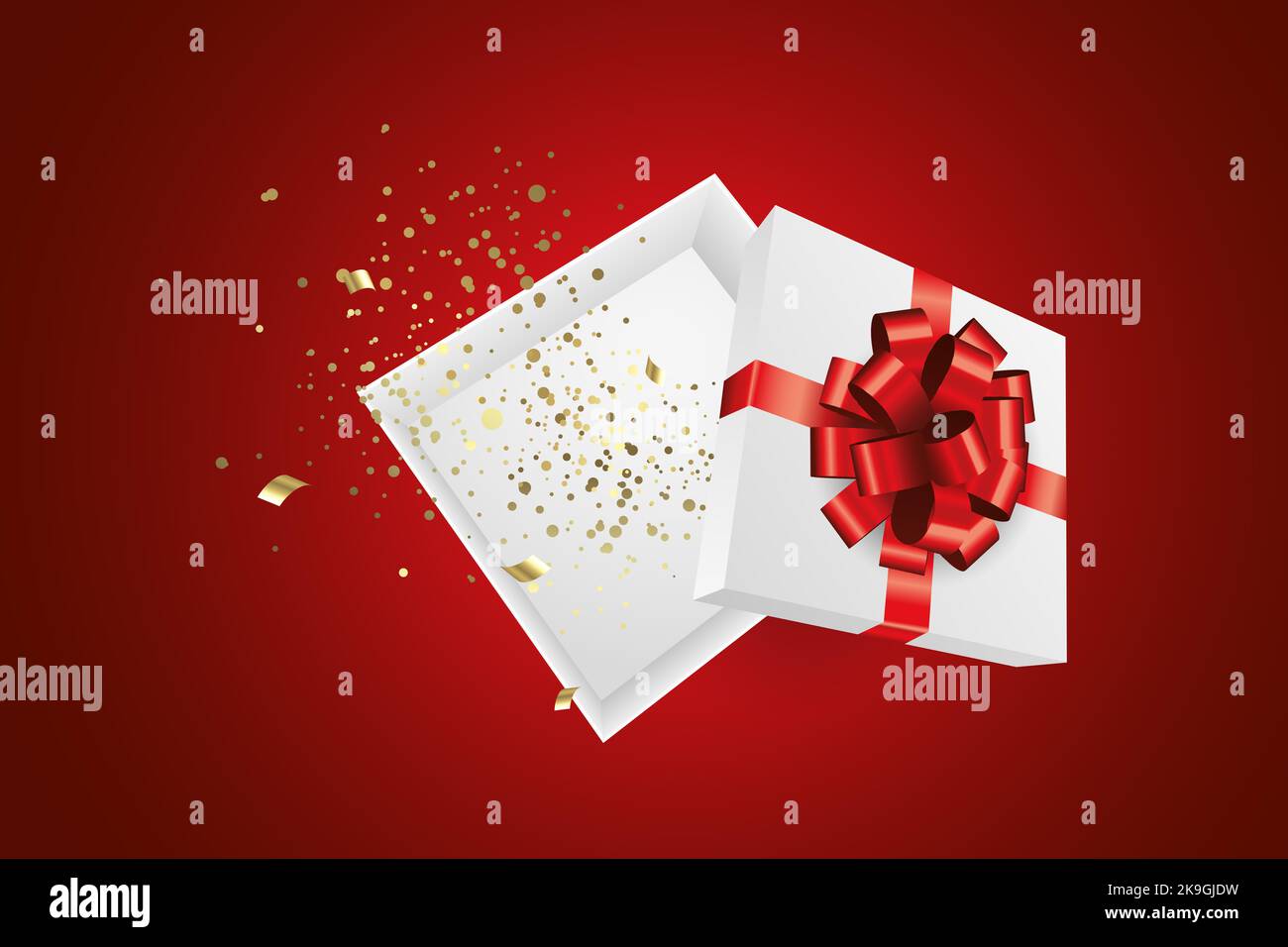 White open gift box with a red bow - Christmas and birthday present ...