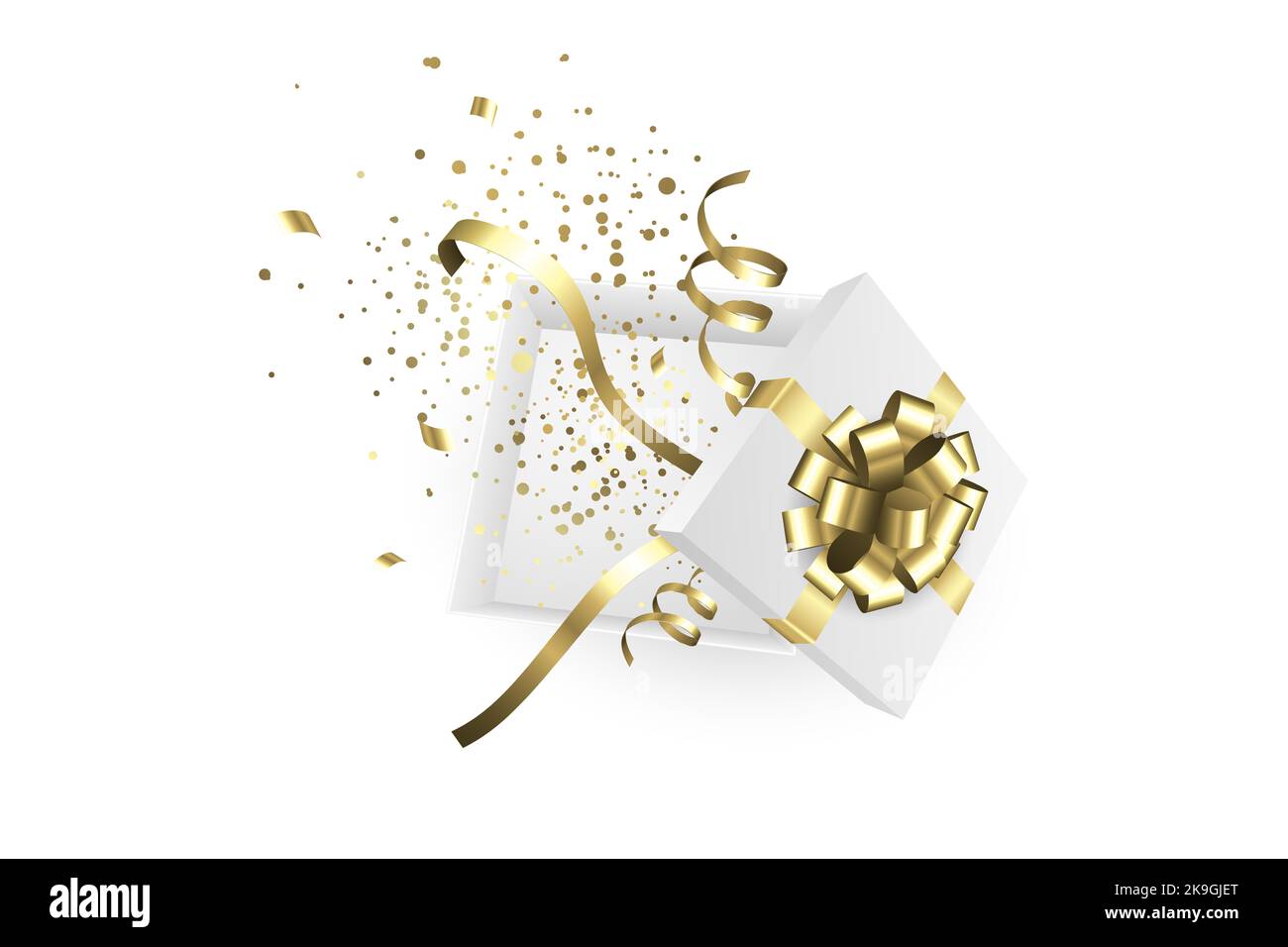 White open gift box with a gold bow - Christmas and birthday present ...