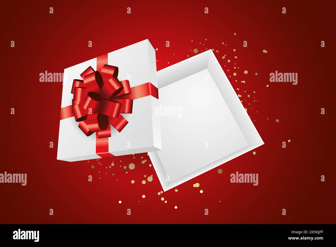 White open gift box with a red bow - Christmas and birthday present ...