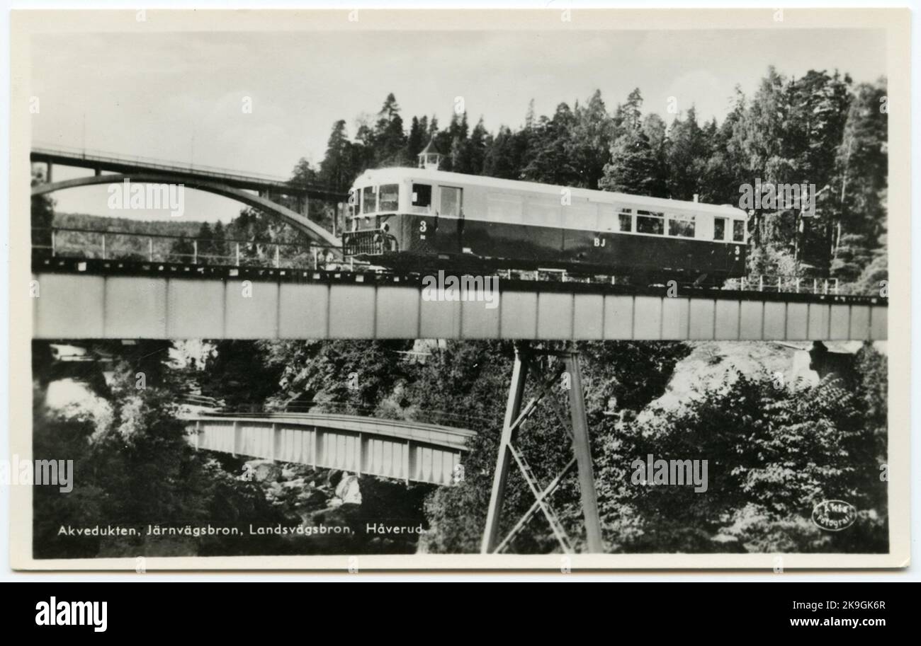 Rail bus at the bridges in Håverud Stock Photo - Alamy