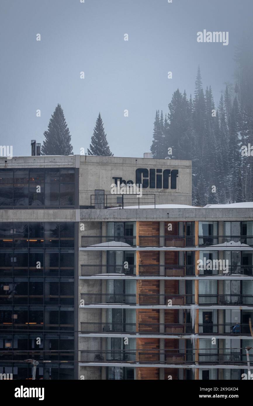 A vertical shot of The cliff lodge at the ski resort Stock Photo - Alamy