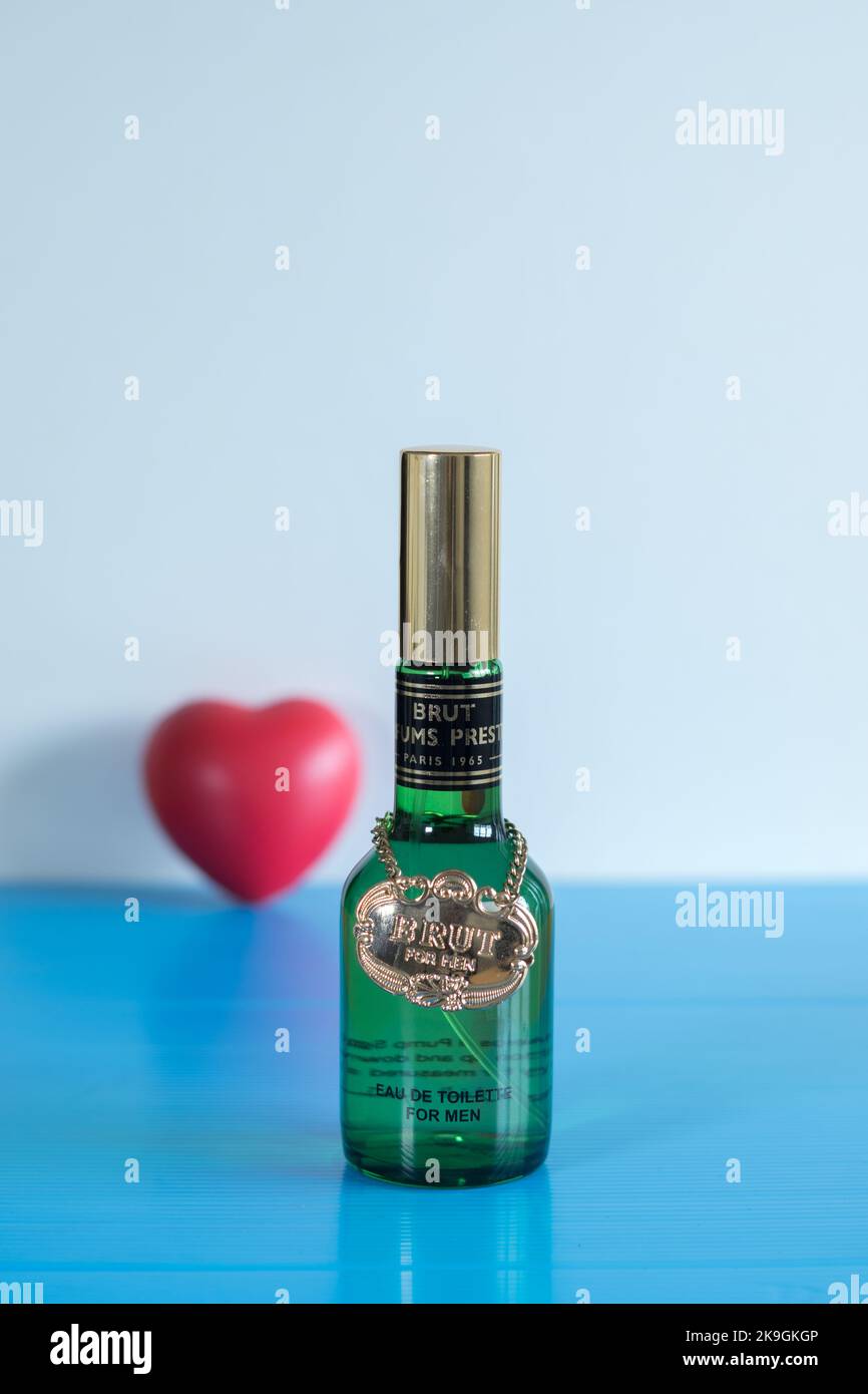 A vertical shot of Brut perfume for men Stock Photo - Alamy