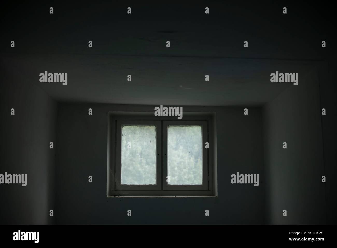 Window in house. Entrance window. Top floor. Interior details. Ceiling ...