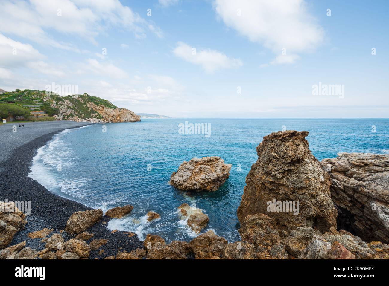 The famous beach of Mavra Volia on the Greek island of Chios in Greece ...
