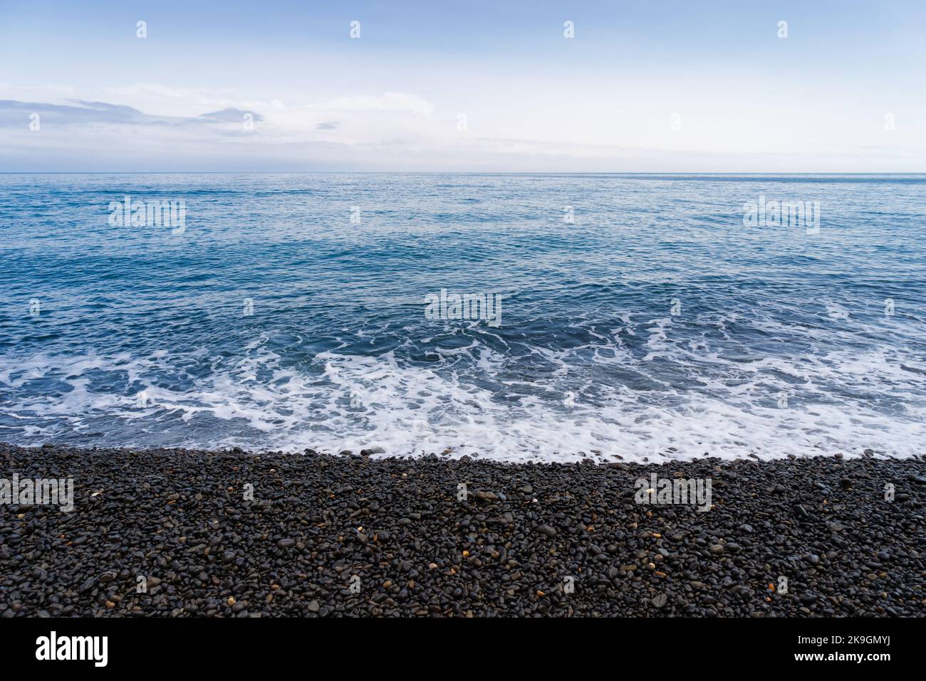 The famous beach of Mavra Volia on the Greek island of Chios in Greece ...