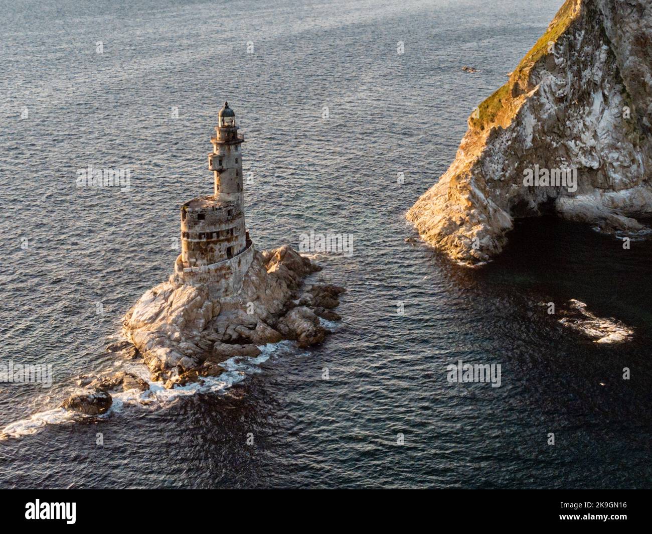 Aerial View The abandoned lighthouse Aniva in Sakhalin Island,Russia ...